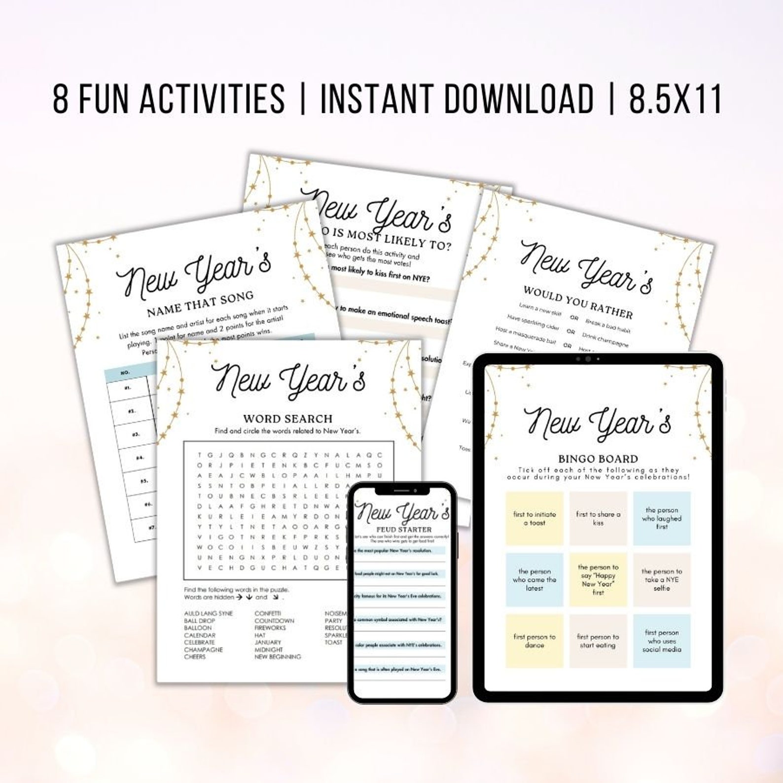 New Years Games Printable New Year's Eve Game Bundle Party Games New ...