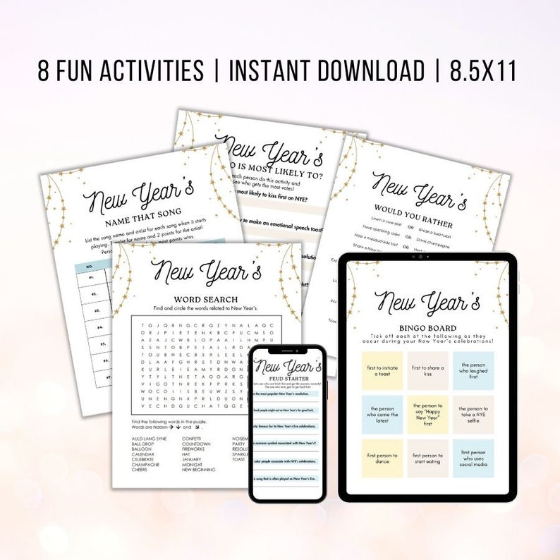 New Years Games Printable New Year's Eve Game Bundle Party Games New ...