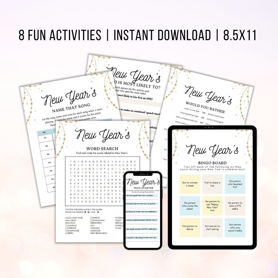 New Years Games Printable New Year's Eve Game Bundle Party Games New ...