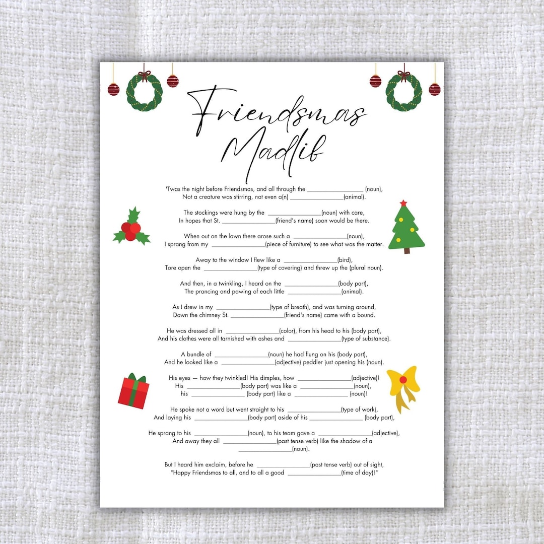 Friendsmas Madlibs Game, Friendsmas Game Printable, Friendsmas Game ...