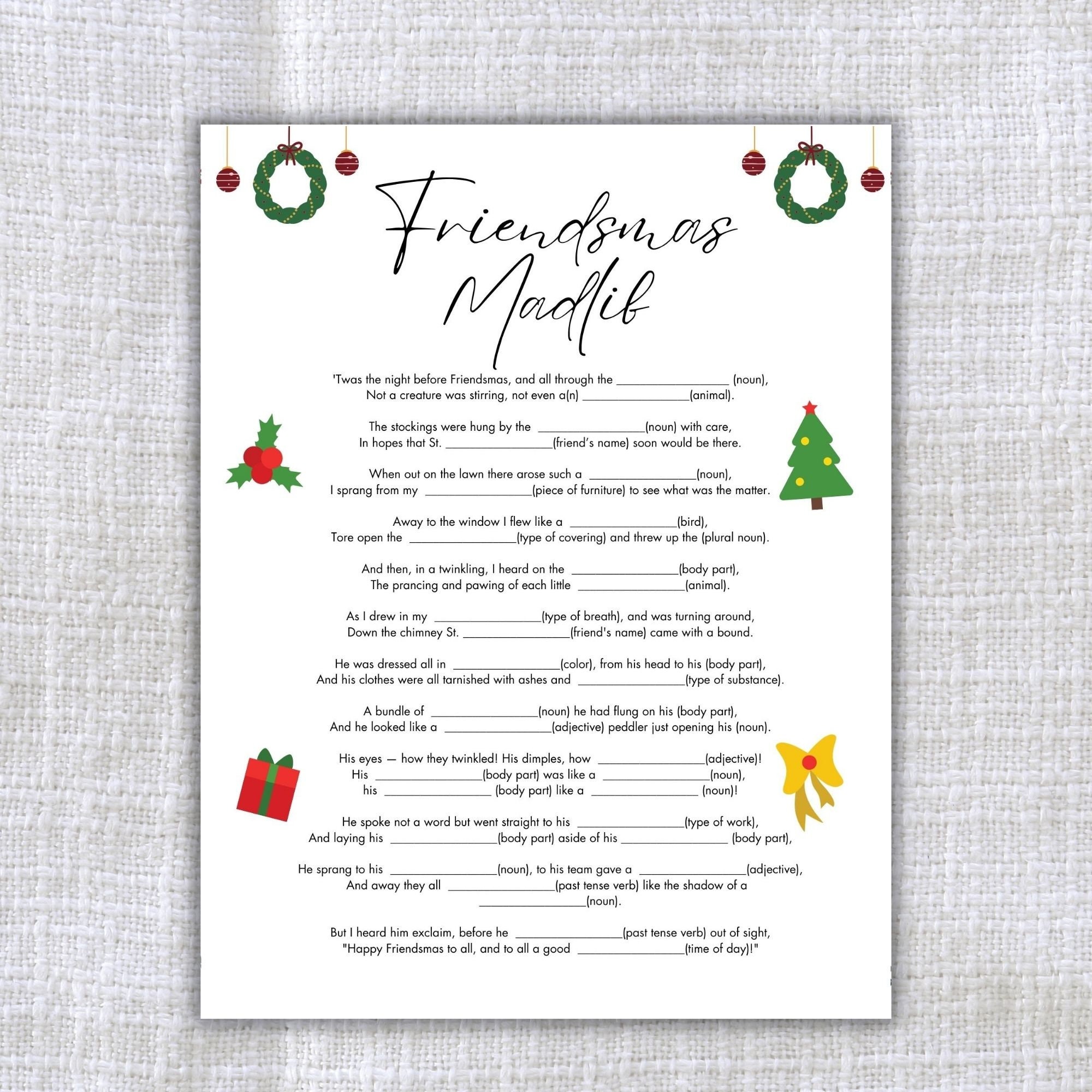 Friendsmas Madlibs Game, Friendsmas Game Printable, Friendsmas Game ...