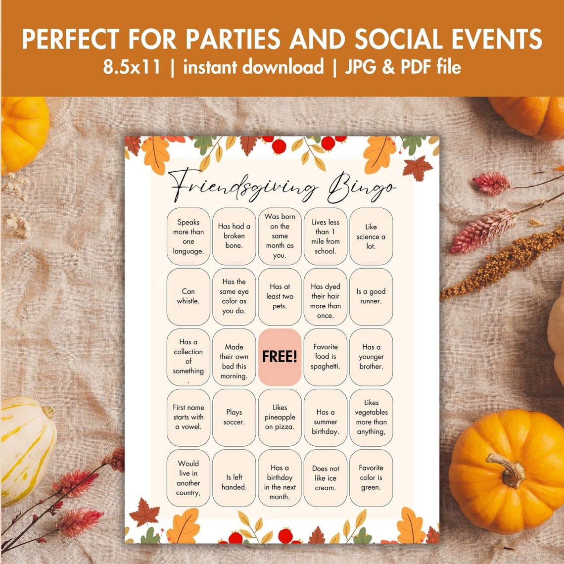 Friendsgiving Bingo Printable, Friendsgiving Games Activity ...