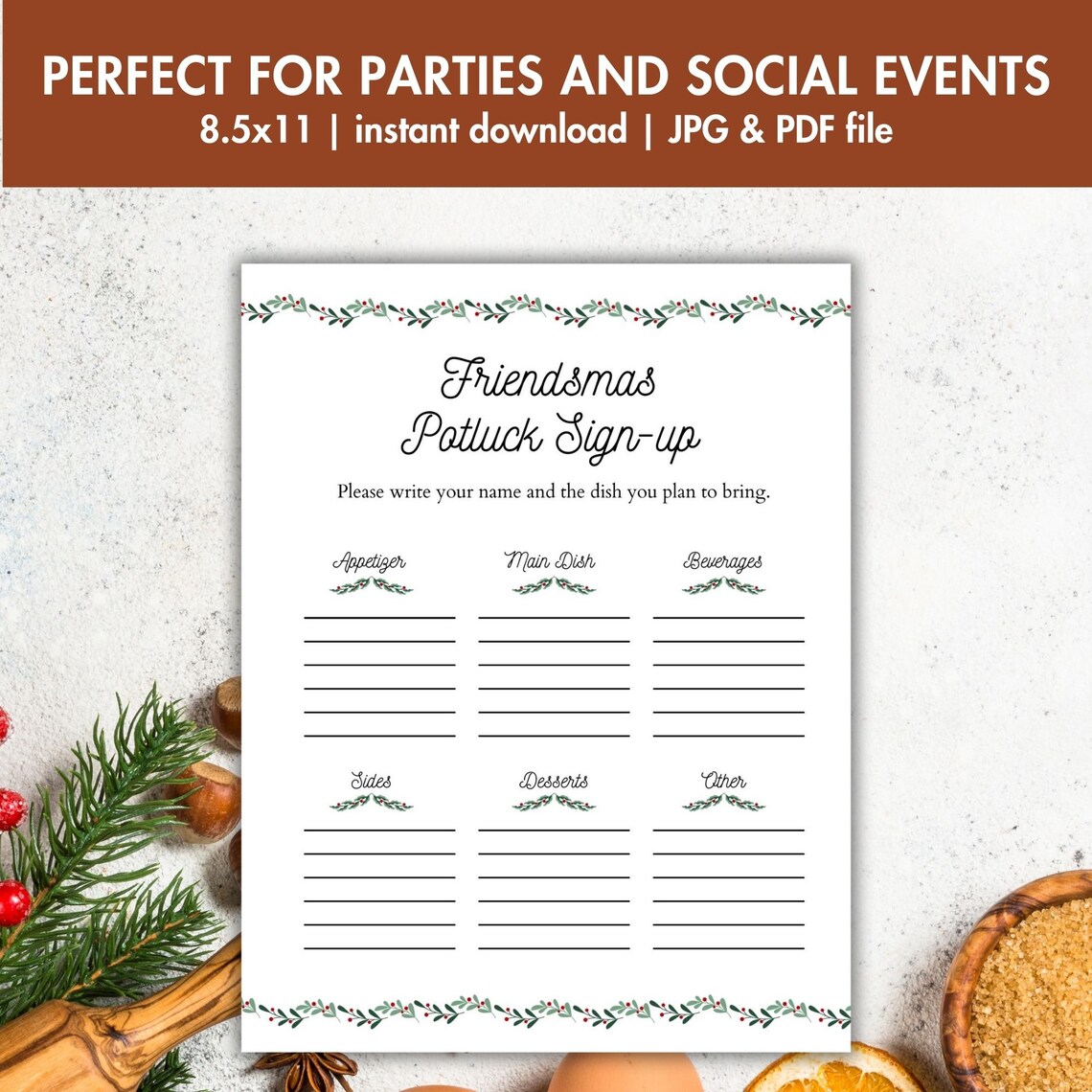 Friendsmas Potluck Sign up Sheet, Christmas Potluck Sign Up, Friendsmas ...