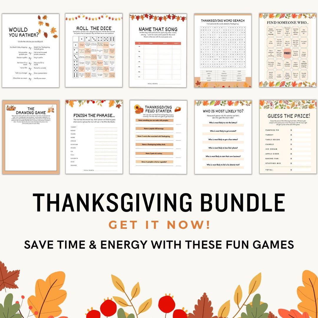 Thanksgiving Games Bundle, Thanksgiving Printable Games Bundle ...