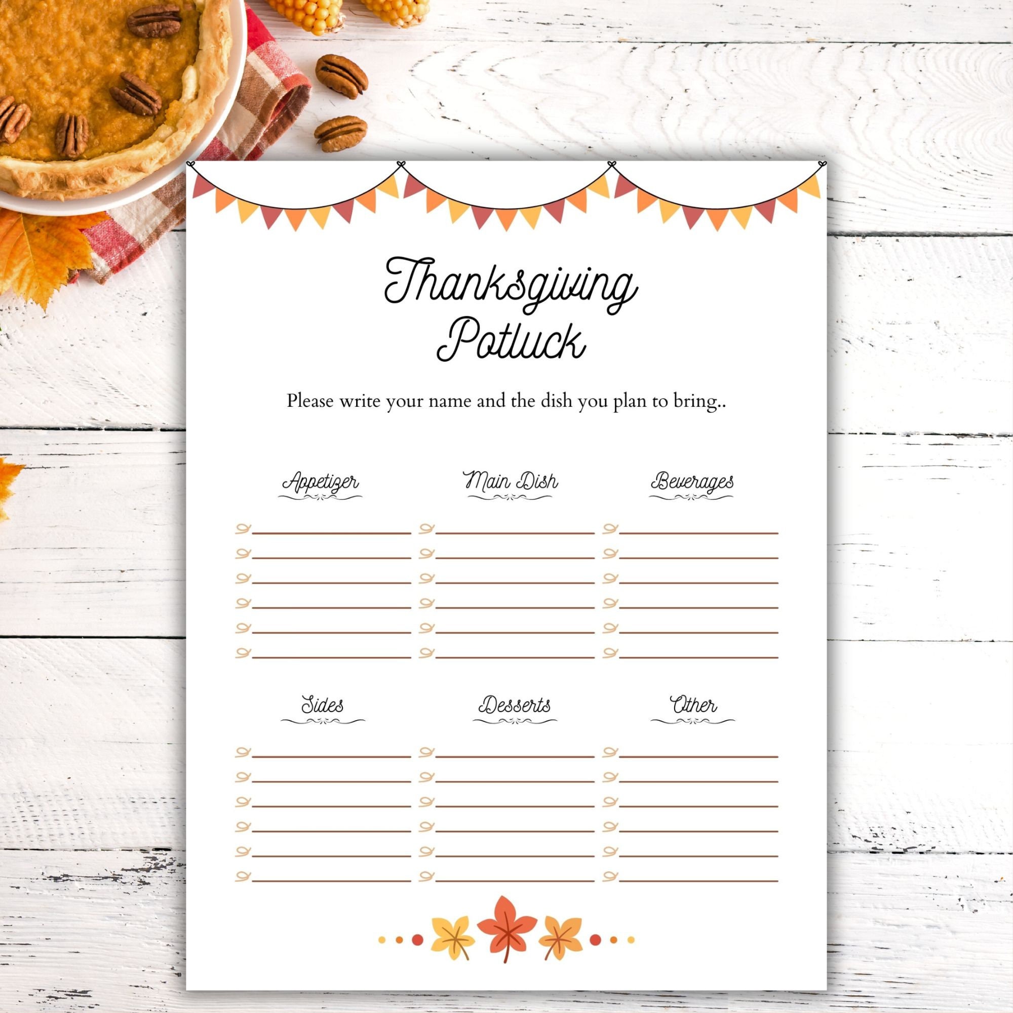 Thanksgiving Potluck Sign up Sheet, Potluck Sign up Sheet, Thanksgiving ...