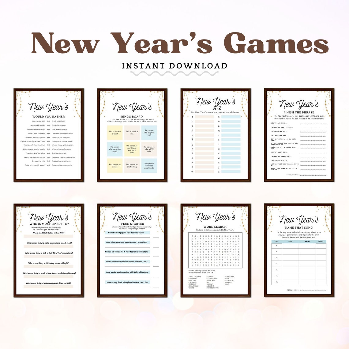 New Years Games Printable New Year's Eve Game Bundle Party Games New ...