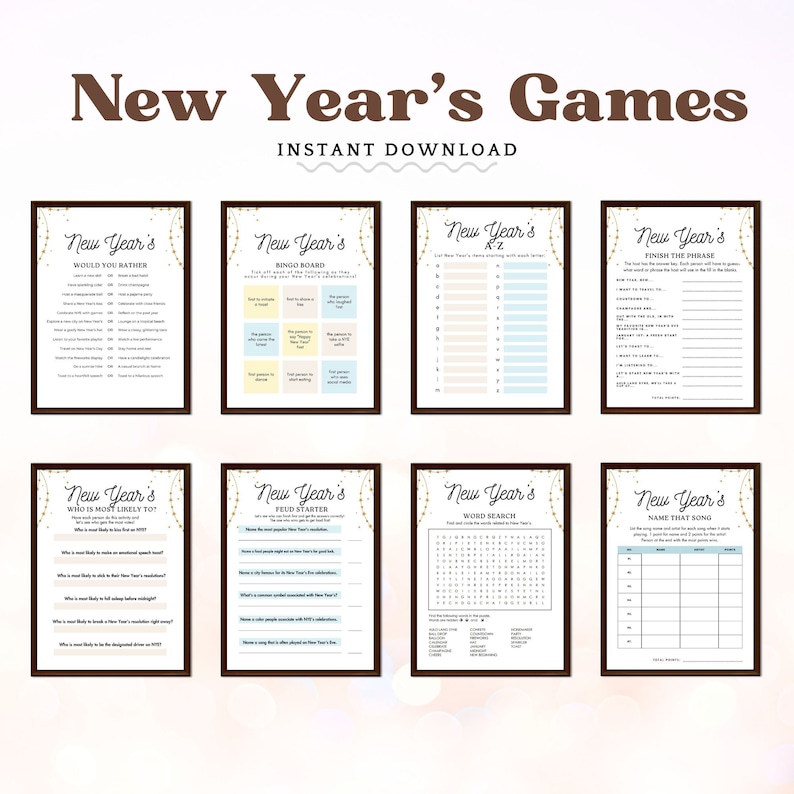 New Years Games Printable New Year's Eve Game Bundle Party Games New ...