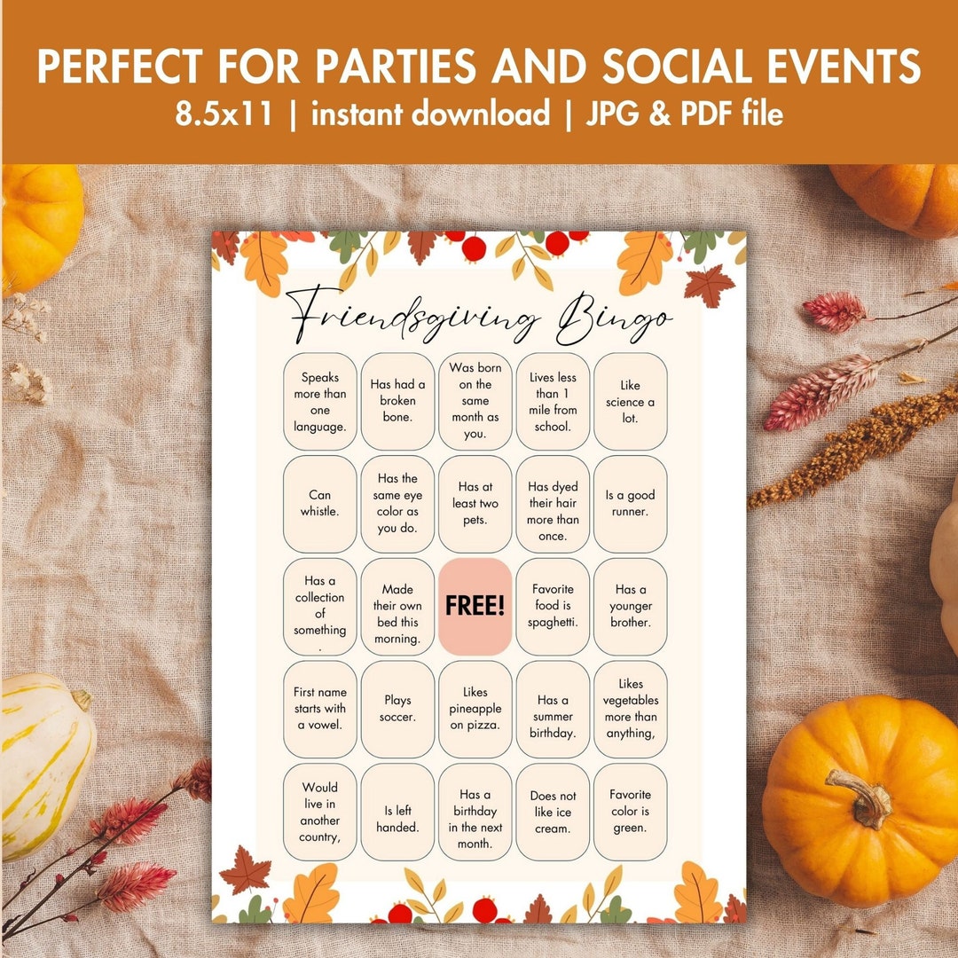 Friendsgiving Bingo Printable, Friendsgiving Games Activity ...