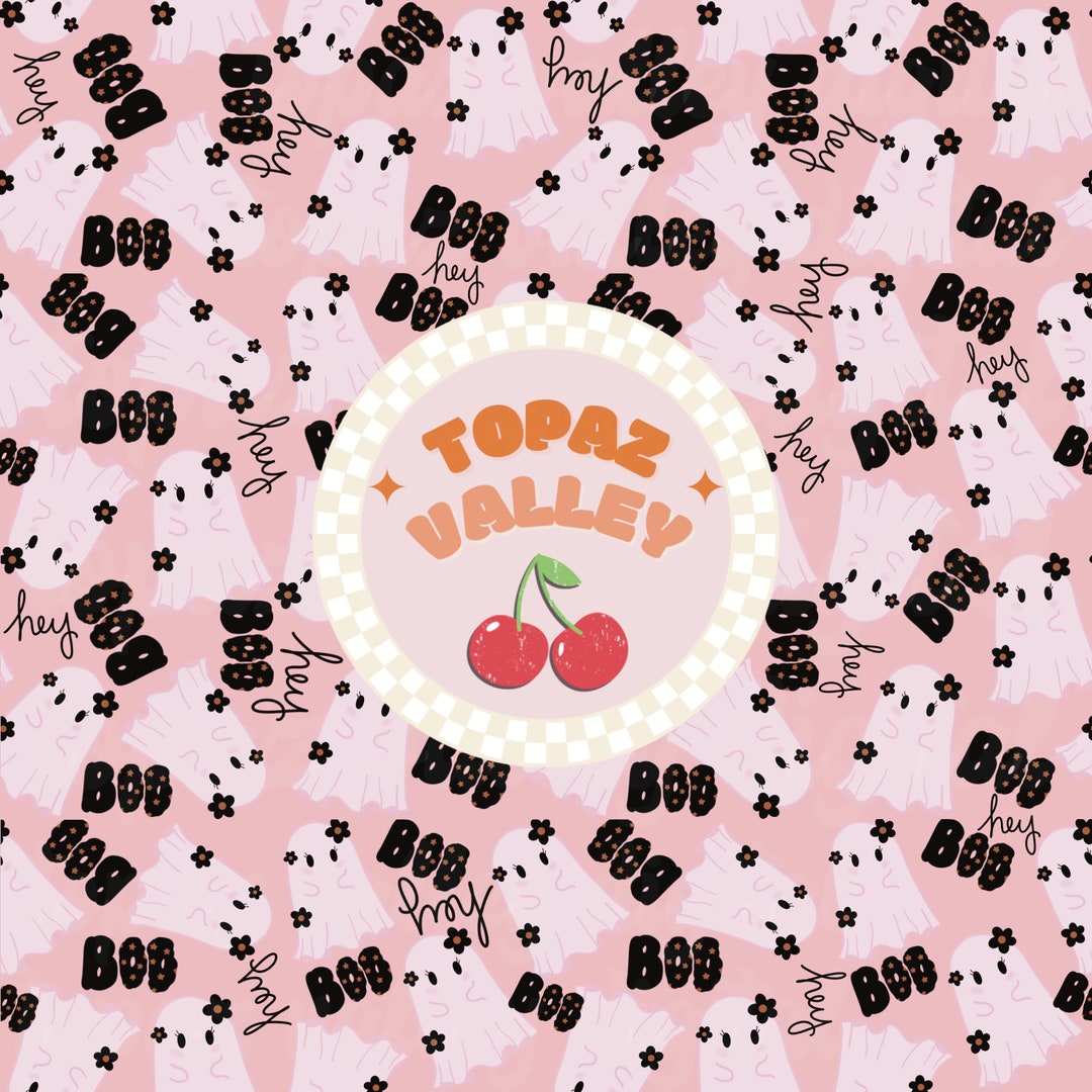 Hey Boo Pink Flower Seamless Pattern - Sublimation for Fabric, Surface ...