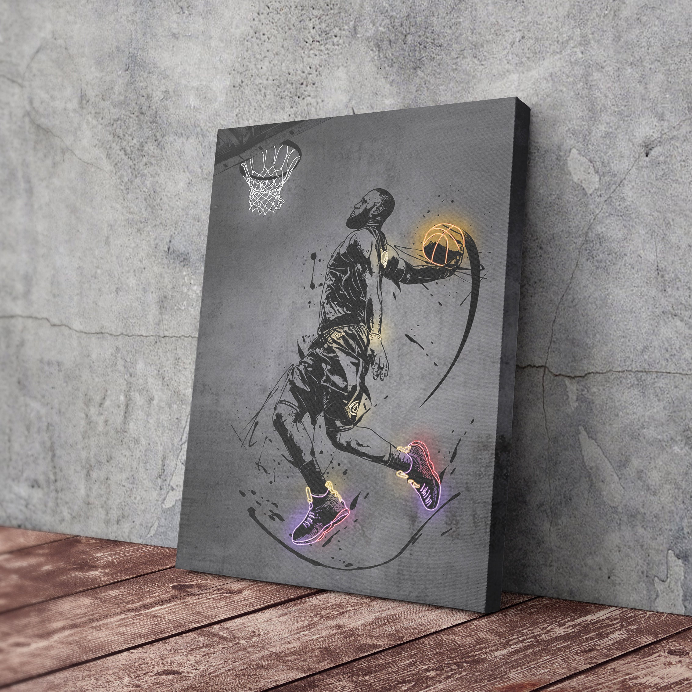 Lebron James Neon Dunk Cleveland Cavaliers NBA Canvas Wall Art Home ...