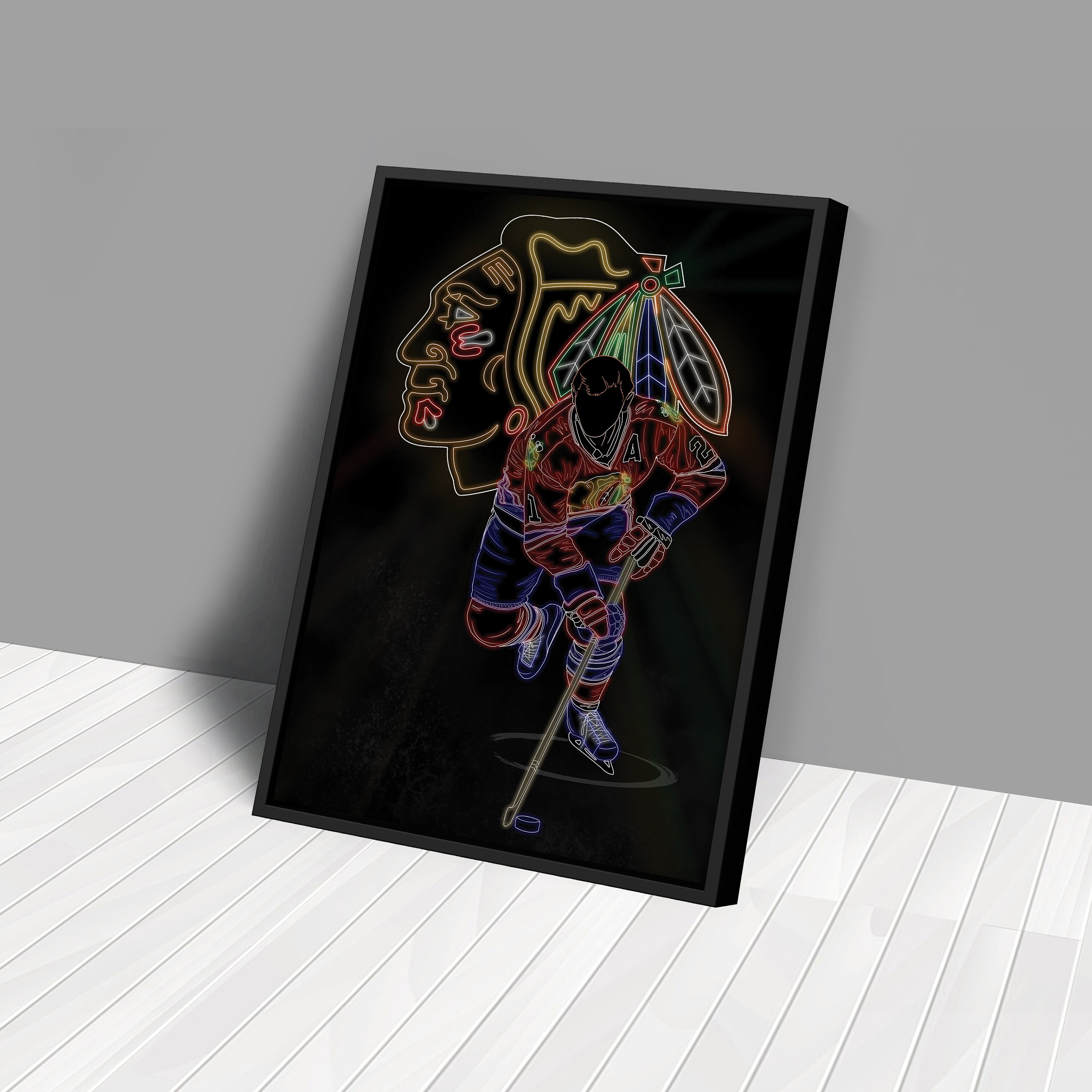 Stan Mikita Poster Neon Effect Chicago Blackhawks NHL Canvas - Etsy