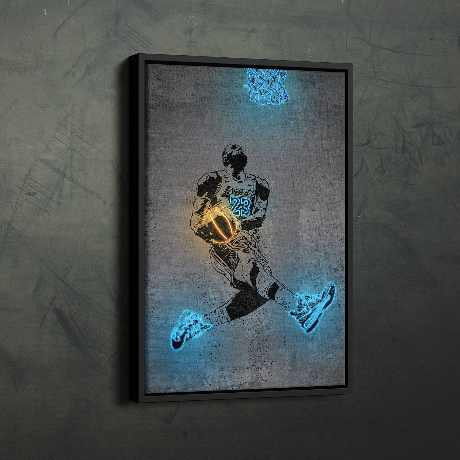 Lebron James Poster Neon Dunk Los Angeles Lakers NBA Canvas Wall Art ...