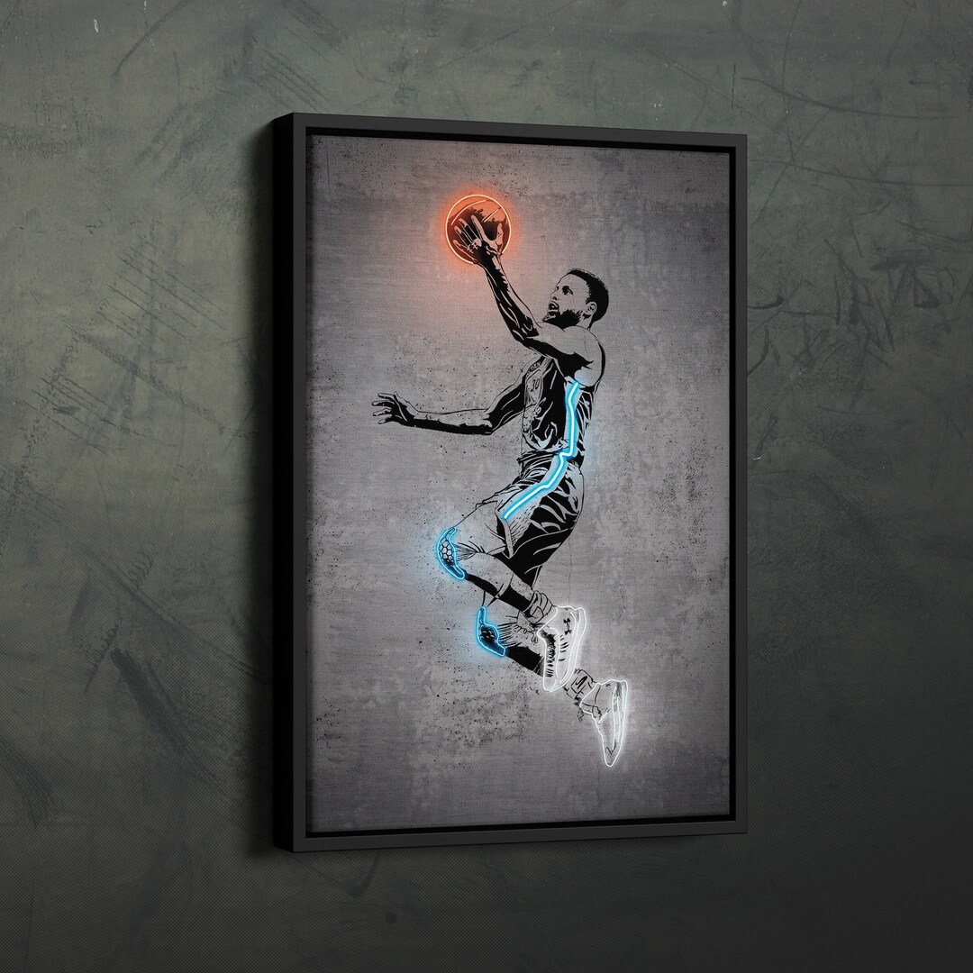 Stephen Curry Poster Neon Golden State Warriors NBA Canvas Wall Art ...