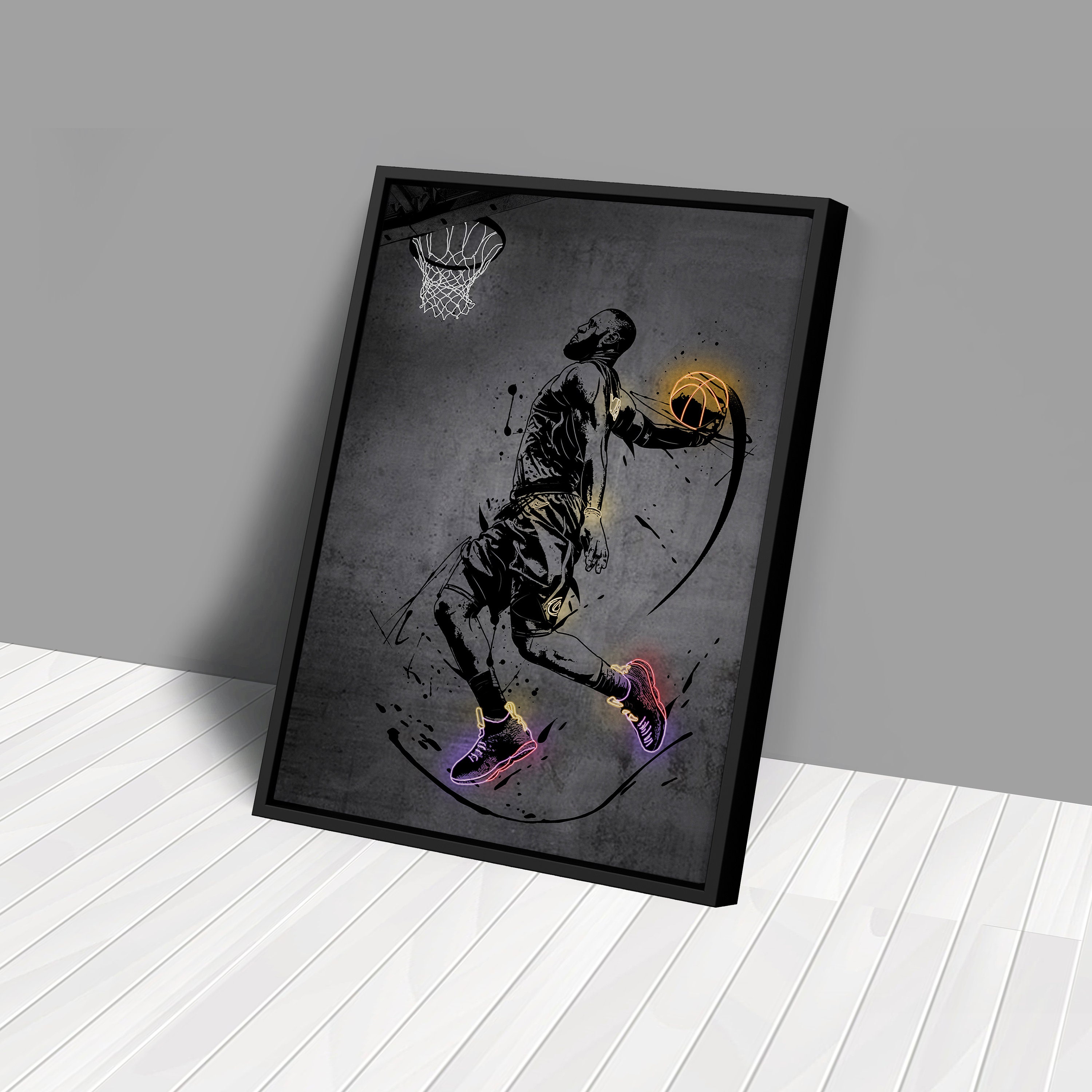 Lebron James Neon Dunk Cleveland Cavaliers NBA Canvas Wall Art Home ...