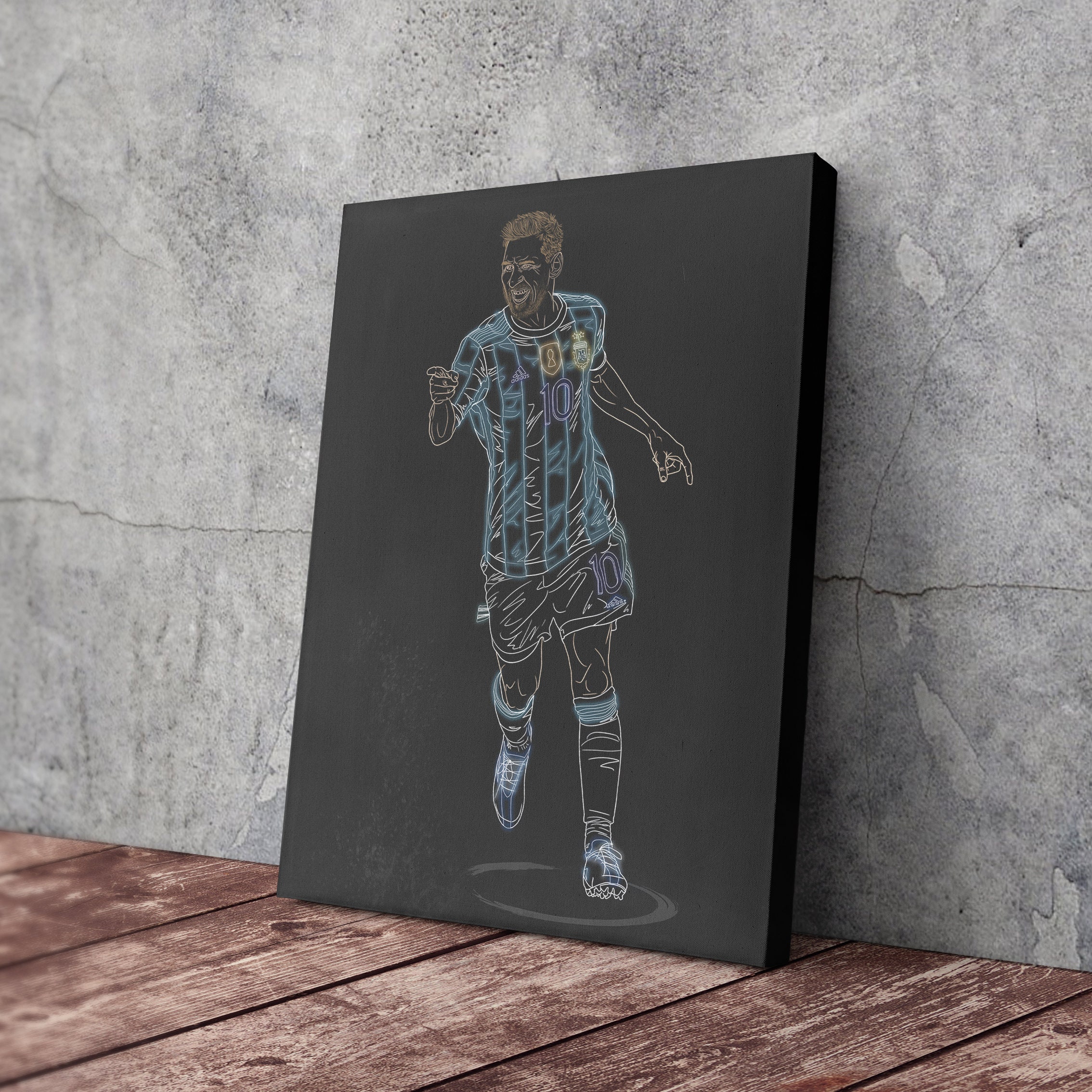 Lionel Messi Poster Neon Effect Argentina Canvas Wall Art Print Kids ...