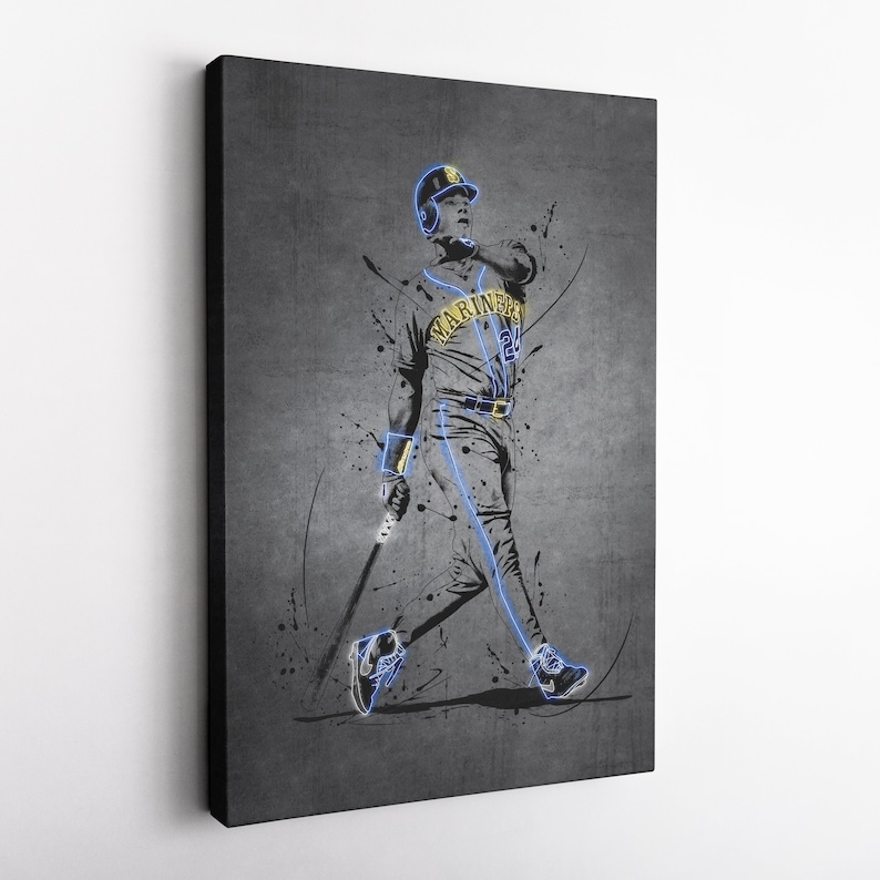 Ken Griffey Jr Poster Neon Seattle Mariners MLB Canvas Wall Art Home ...