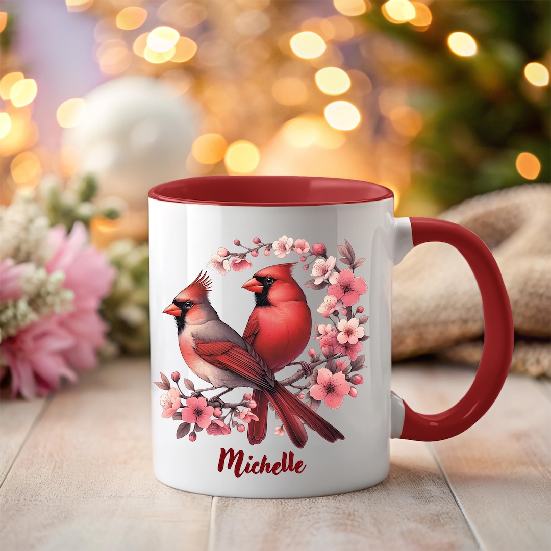 Personalized Red Cardinal Mug, Custom Bird Mug, Personalized Bird Gift ...