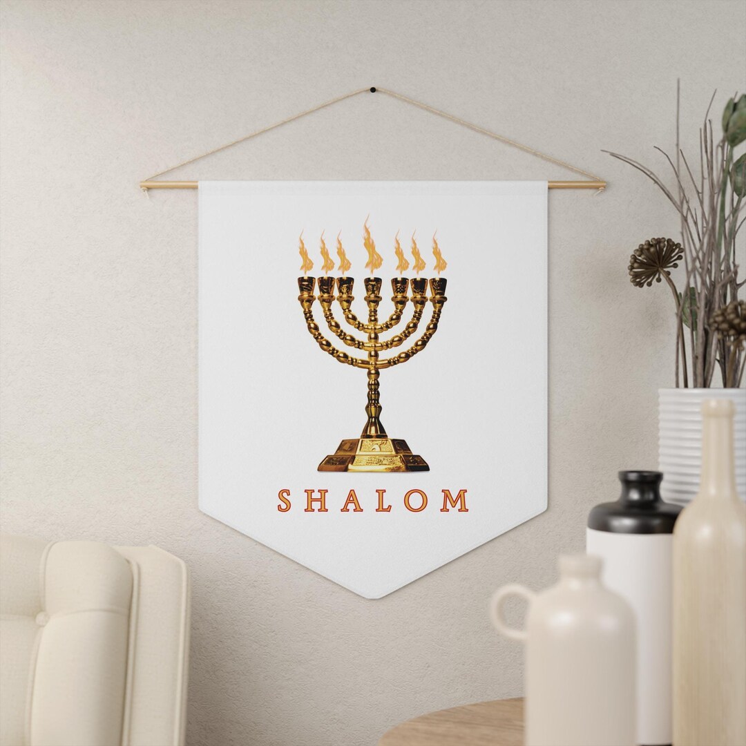 Pennant Wall Hanging With Menorah and Shalom, Jewish Home Decor ...