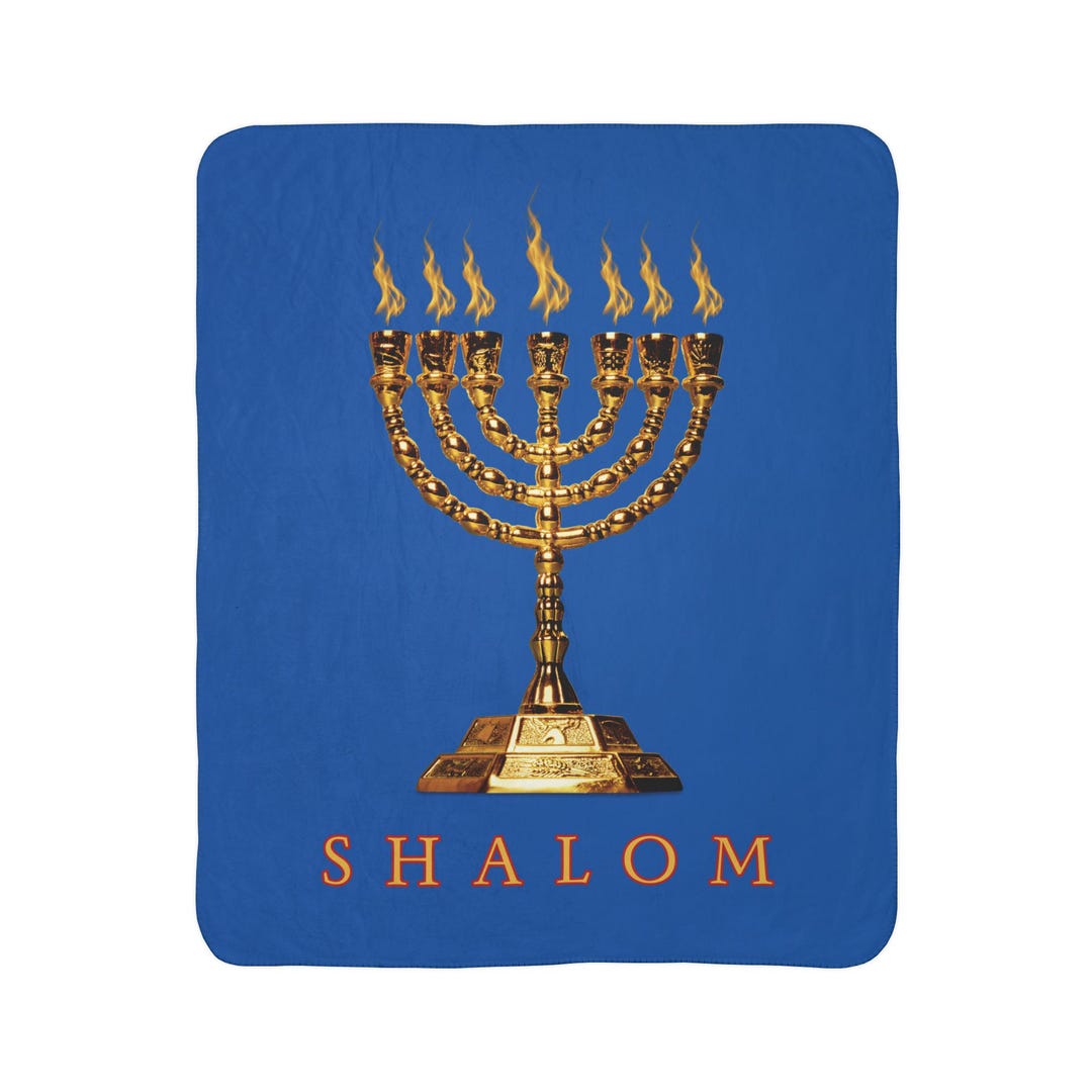 Sherpa Shalom With Menorah Fleece Blanket | Cozy Judaica Home Decor ...
