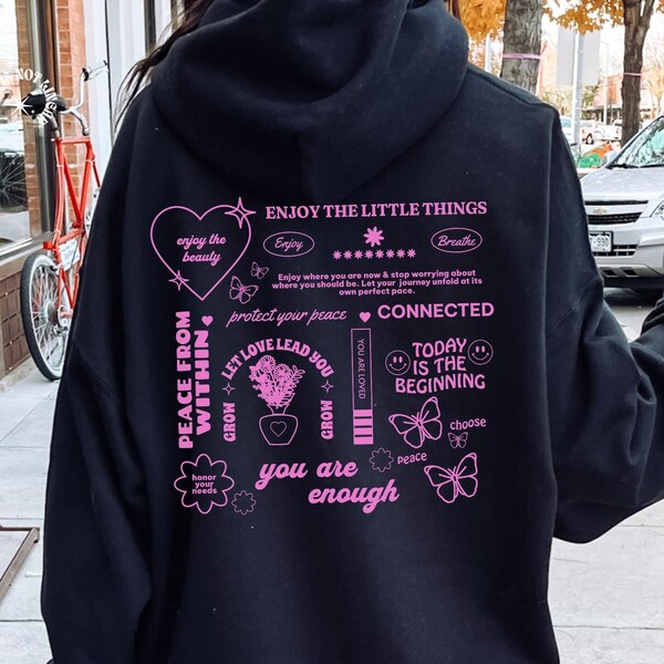 Positive Quotes Y2K Hoodie, Cute Mental Health, Butterflies, Retro ...