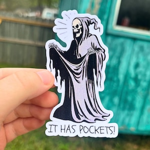 It Has Pockets Sticker, Funny Halloween, Vintage Grim Reaper, Horror ...