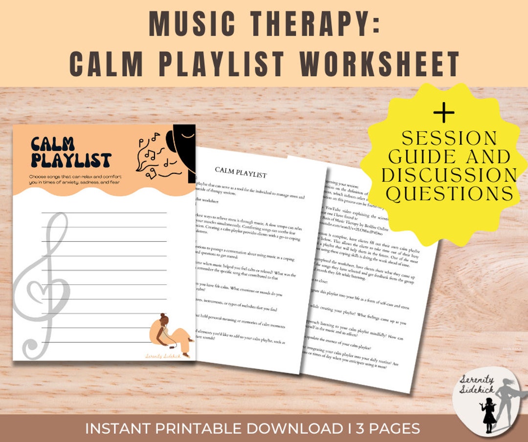 Calm Playlist Music Therapy Worksheet and Session Template - Etsy
