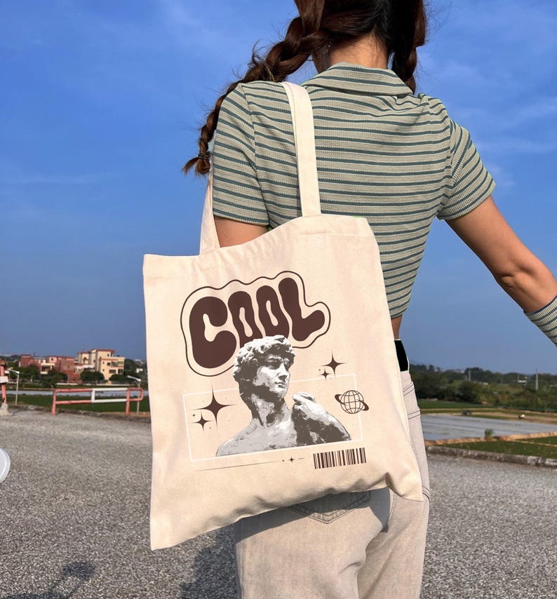 Cool Michelangelo Tote Bag, Statue of David, Glitch Vaporwave ...