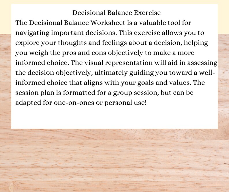 Decisional Balance Worksheet and Therapy Questions: Behavior Change ...