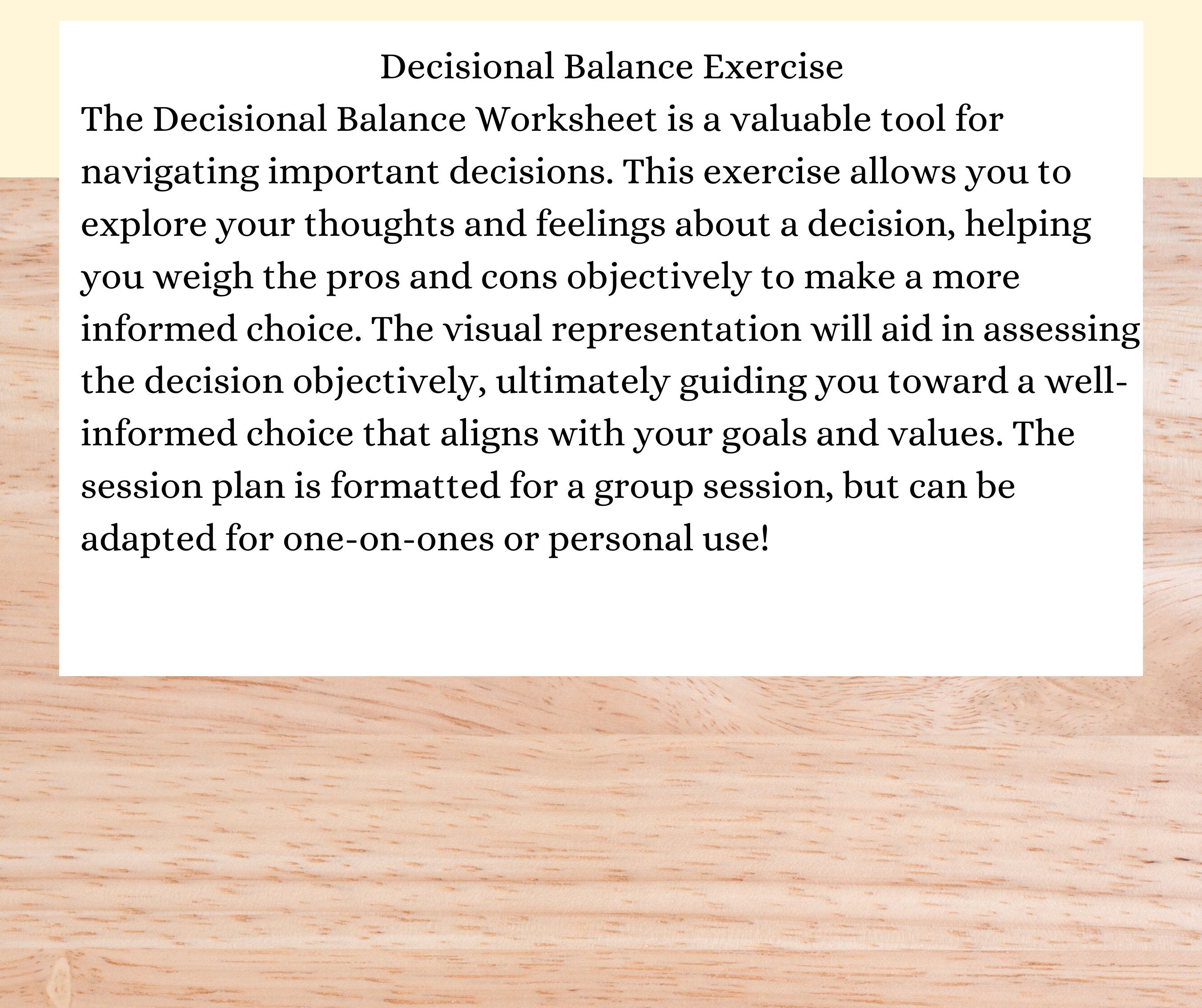 Decisional Balance Worksheet and Therapy Questions: Behavior Change ...