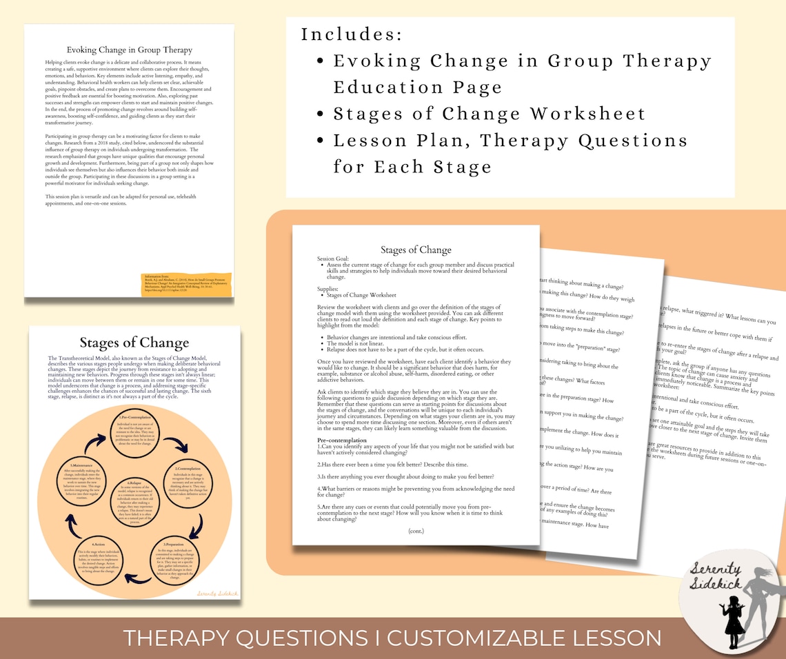 Stages of Change Transtheoretical Model Worksheet and Group Session ...