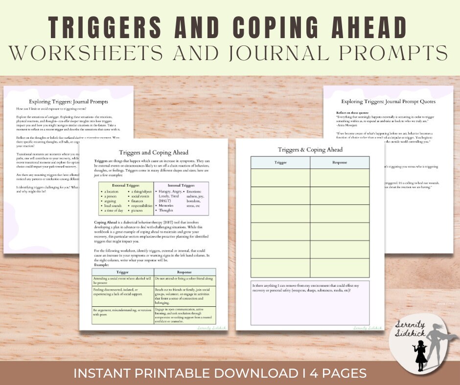 Triggers and Coping Ahead Worksheets and Journal Prompts, Group Therapy ...