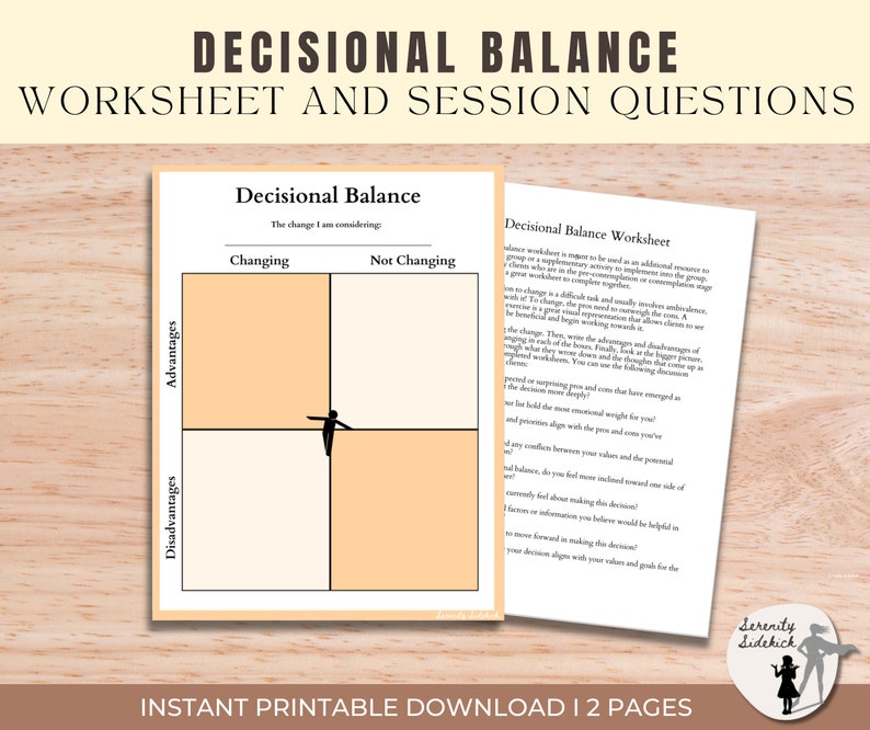Decisional Balance Worksheet and Therapy Questions: Behavior Change ...