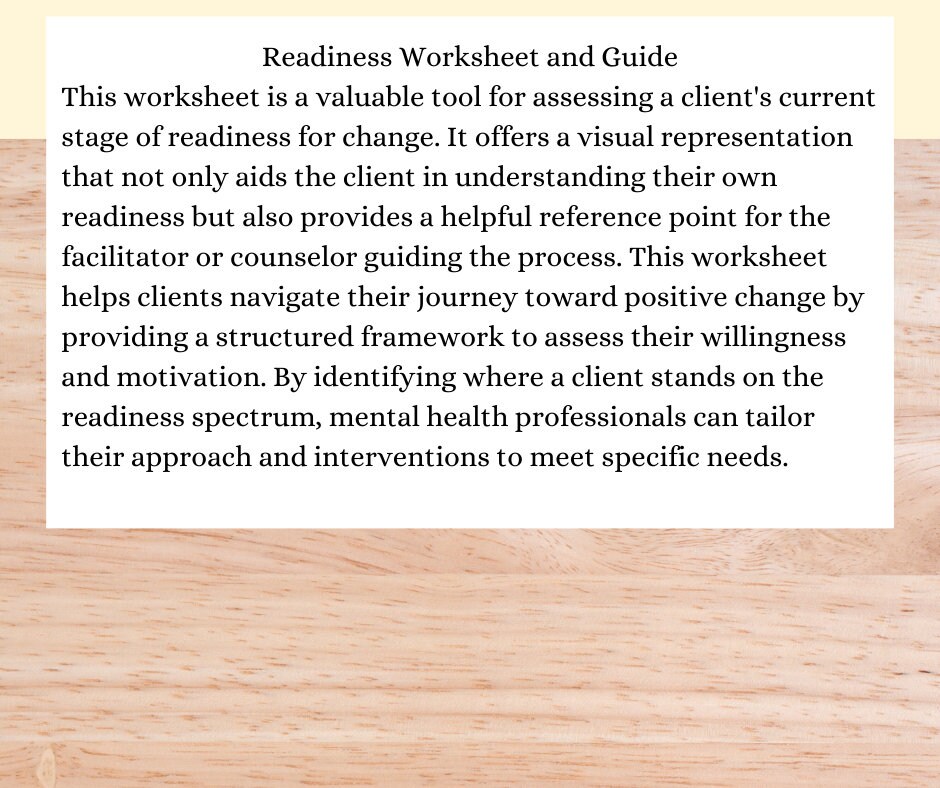 Readiness Worksheet and Session Template Therapy Worksheet - Etsy