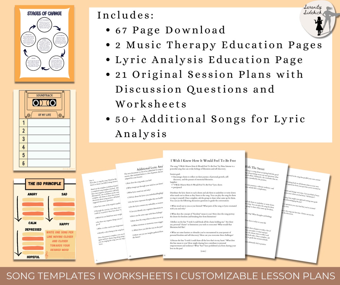 Music Therapy & Lyric Analysis Bundle: Worksheets and Session Plans - Etsy