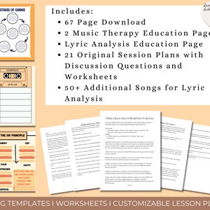 Music Therapy & Lyric Analysis Bundle: Worksheets and Session Plans - Etsy