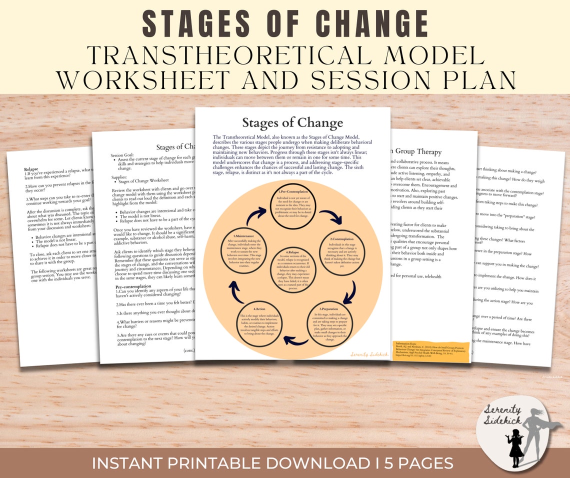 Stages of Change Transtheoretical Model Worksheet and Group Session ...
