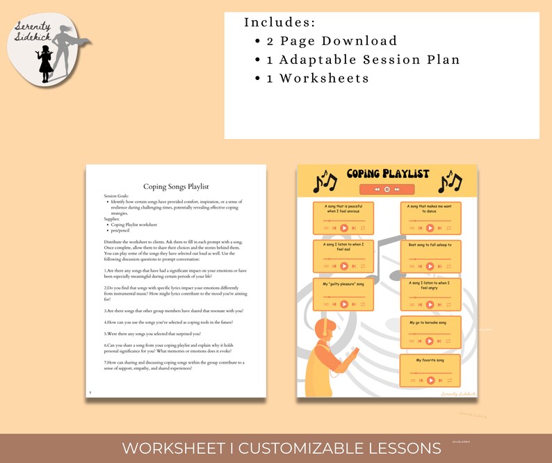 Coping Songs Playlist Fun Music Therapy Worksheet - Etsy