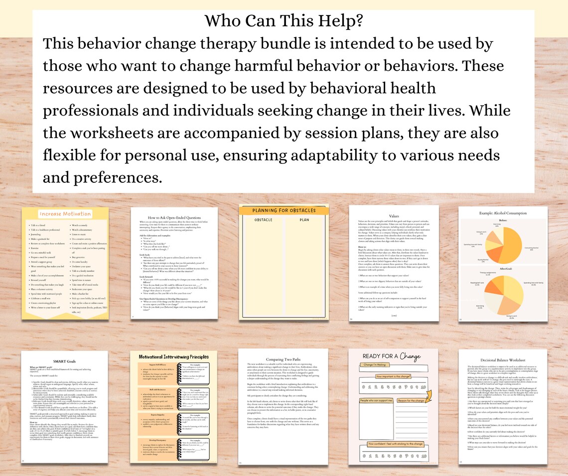 Behavior Change Therapy Worksheets, Questions, and Session Plans ...