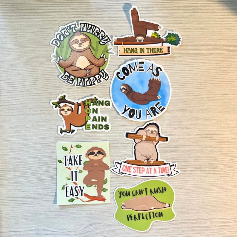 Sloth Sticker Bundle, Mental Health Sloths, Waterproof Stickers, Sloth ...