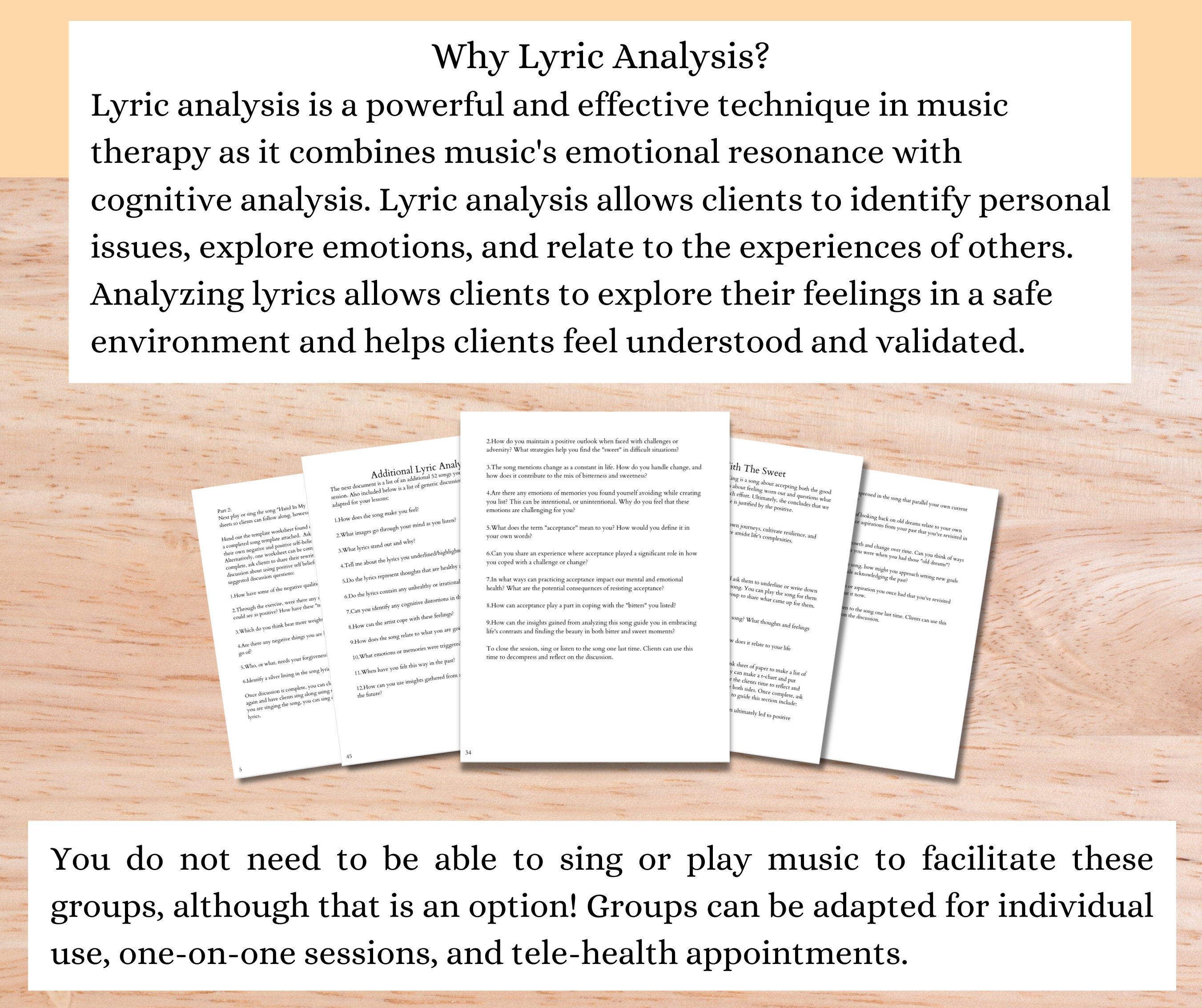 Music Therapy Lyric Analysis Worksheets and Session Plans Therapy Tool ...