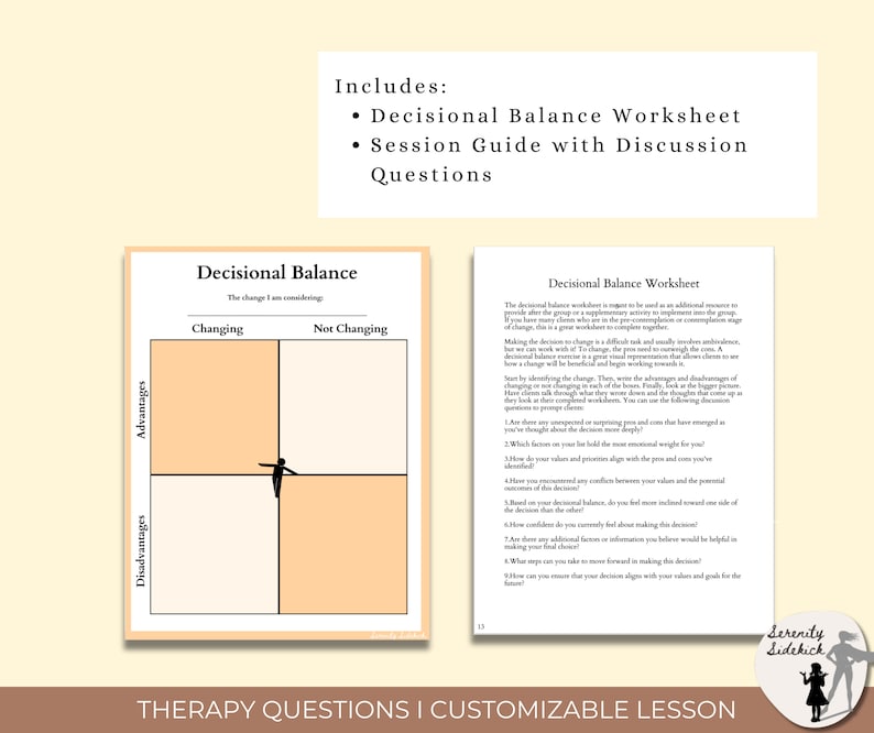 Decisional Balance Worksheet and Therapy Questions: Behavior Change ...
