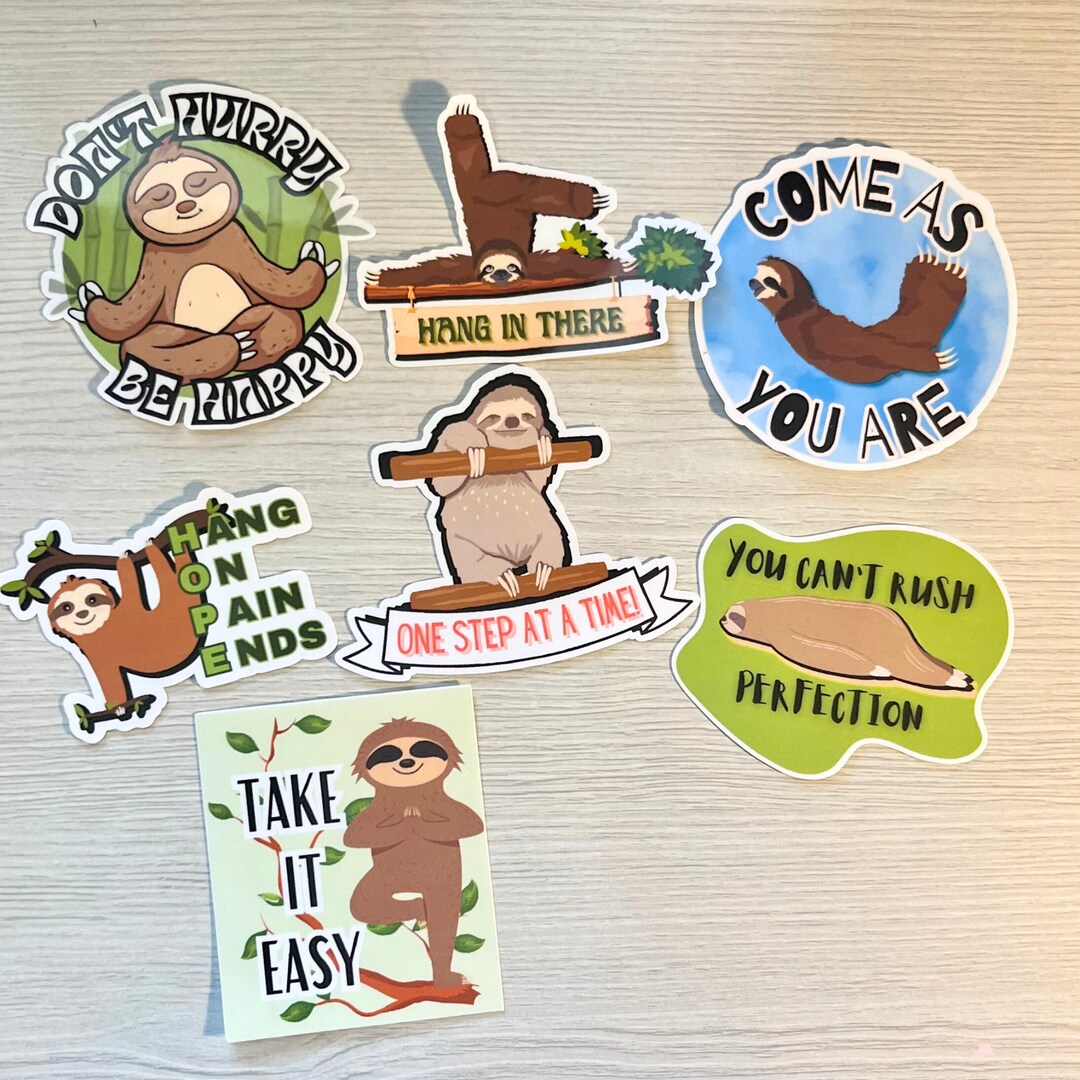 Sloth Sticker Bundle, Mental Health Sloths, Waterproof Stickers, Sloth ...