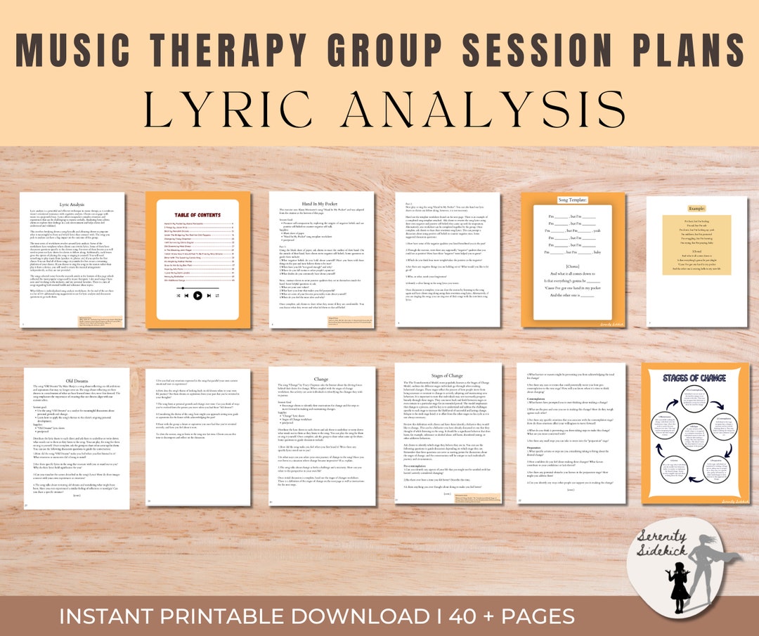 Music Therapy Lyric Analysis Worksheets and Session Plans Therapy Tool ...