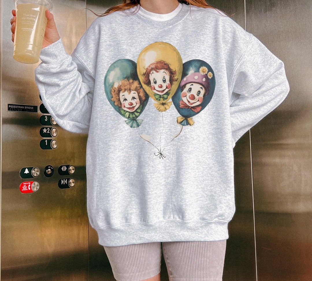 Vintage Clown Sweatshirt, Clowncore Balloon Crewneck, Cutecore, Cute ...