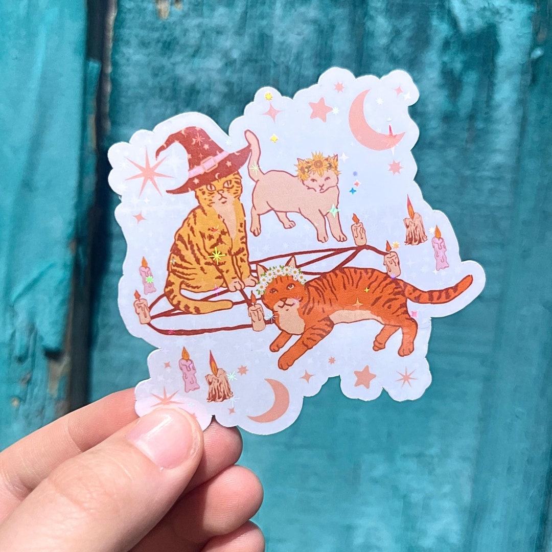 Witchy Kitten Sticker, Whimsigoth, Cat Lover Gift, Halloween Witch ...