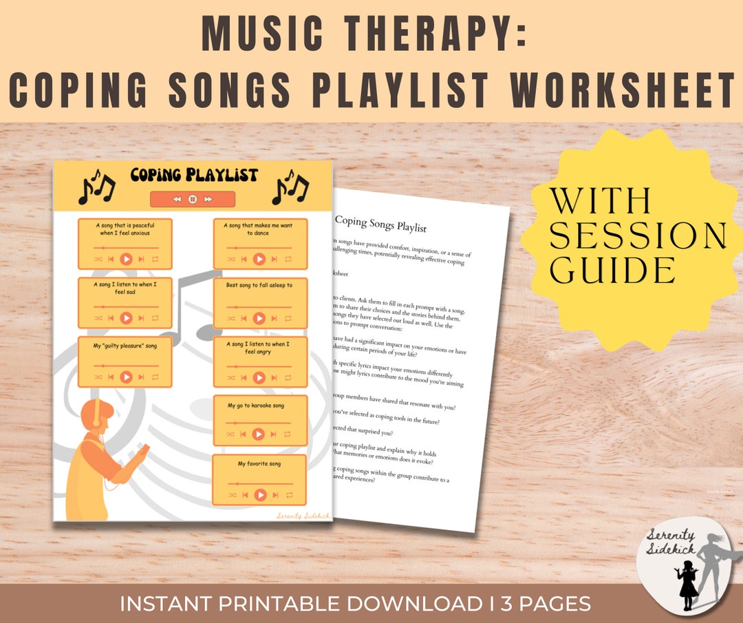 Coping Songs Playlist Fun Music Therapy Worksheet - Etsy