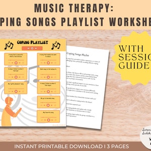 Coping Songs Playlist Fun Music Therapy Worksheet - Etsy