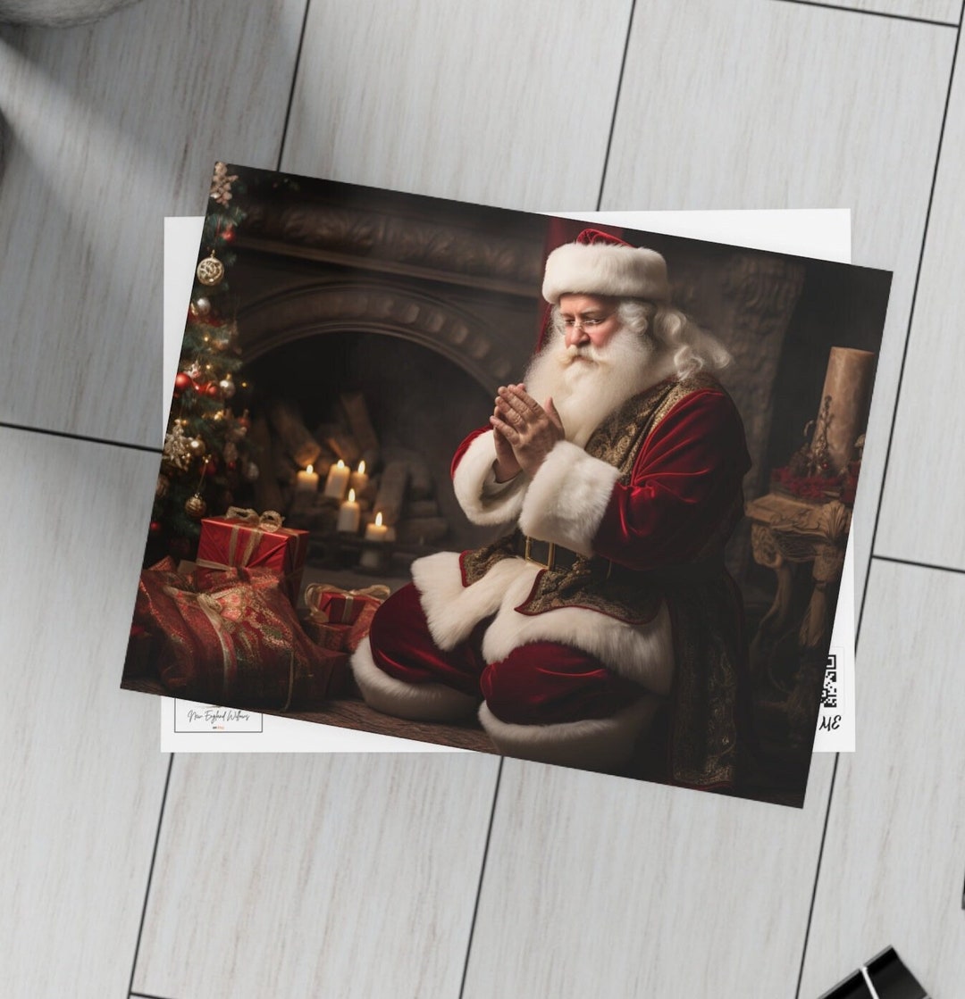 Santas Christmas Eve Prayer Art Print Card, Holiday Card, Greeting Card ...