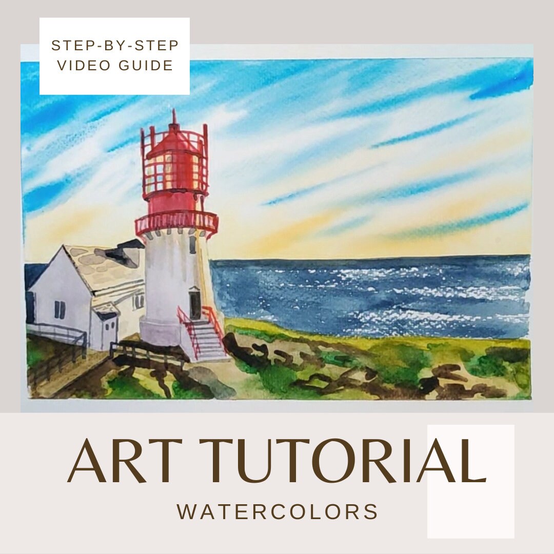 Step-by-step Lighthouse Landscape Watercolor Tutorial Video - Etsy