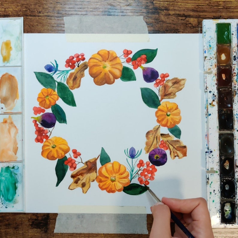 Autumn Wreath Watercolor Art Tutorial Create Stunning Fall Decor - Etsy